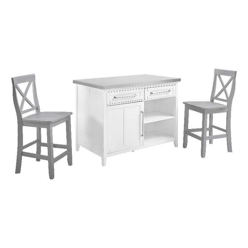 Crosley Furniture Silvia 3-Piece Wood Kitchen Island with X-Back Stools ...