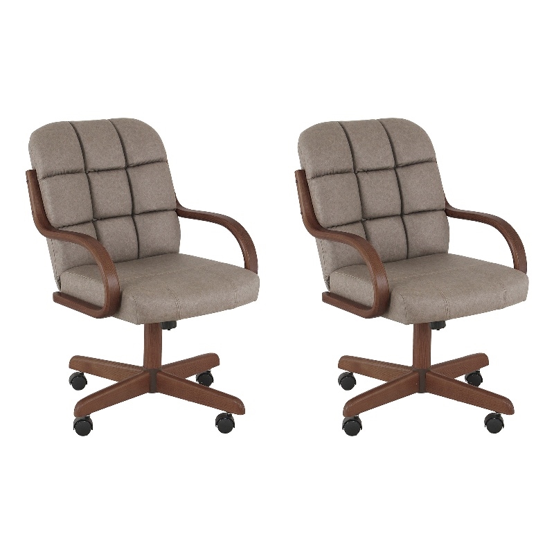 Chromcraft Douglas Swivel Dining Arm Chair In Walnut Wood Finish Set