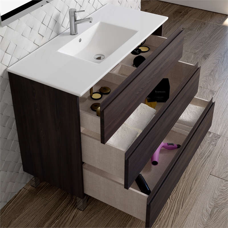 DAX Costa Vanity Cabinet 40 In Glossy Wenge w/ Onix Basin | Homesquare