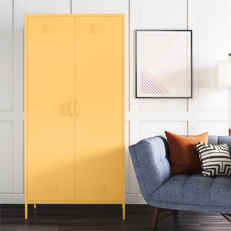 Novogratz 2 Door Tall Metal Locker Style Storage Cabinet in Yellow