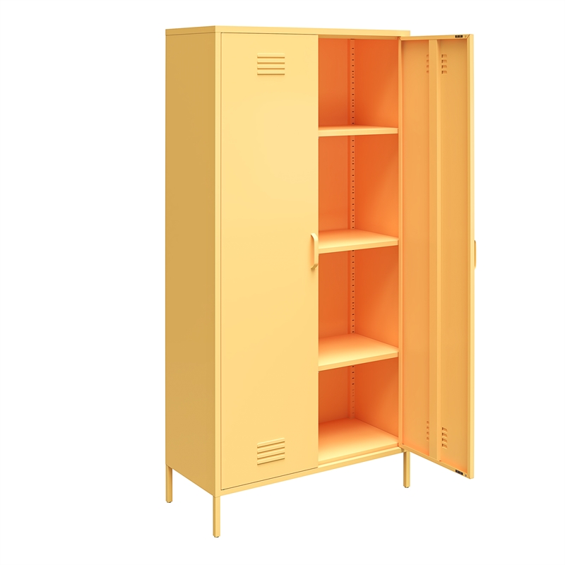 Novogratz 2 Door Tall Metal Locker Style Storage Cabinet in Yellow