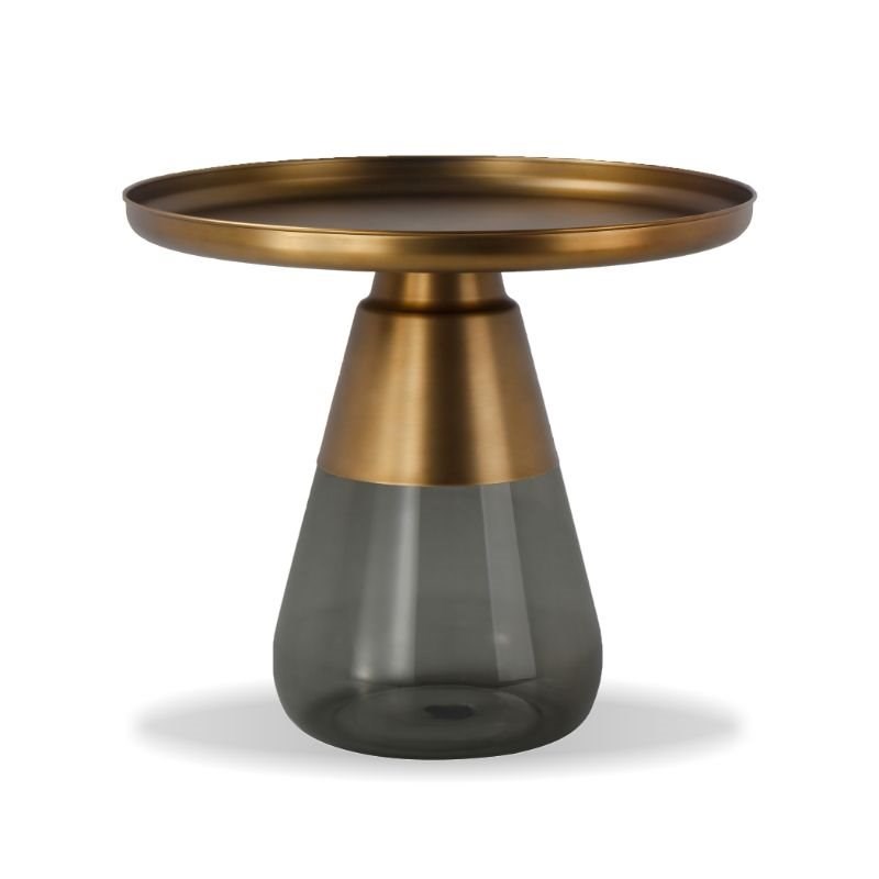 Mobital Duverre Modern End Table with Antique Brass Top and Gray Glass Base