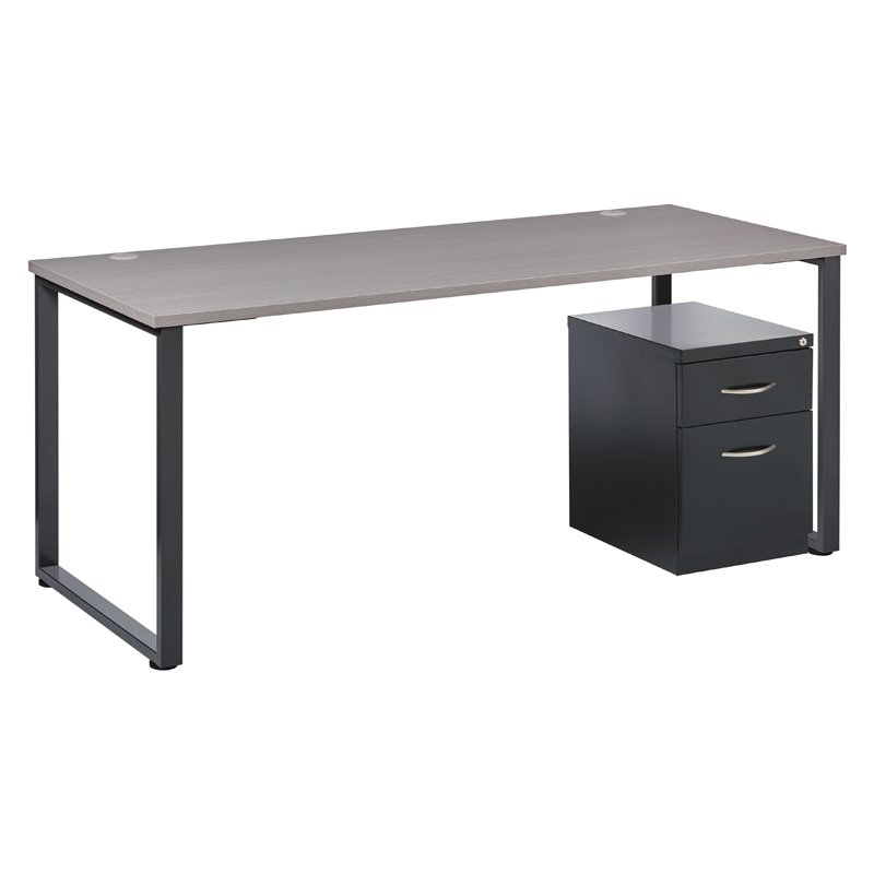 Hirsh Holden 71"x24" Rectangular Desk and Pedestal in Gray Elm Charcoal ...