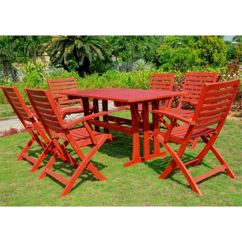 International Carvan Royal Fiji 7 Piece Patio Arm Dining Set in Red ...