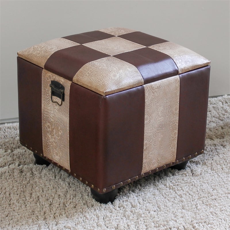 International Caravan Carmel Faux Leather Ottoman Trunk in Mix Pattern