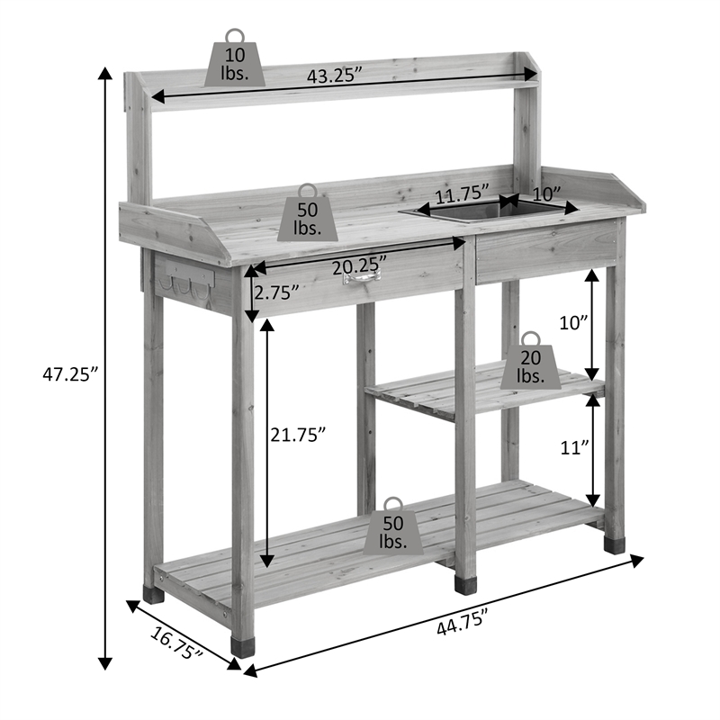 Convenience Concepts Deluxe Potting Bench in Natural Fir Wood Finish ...
