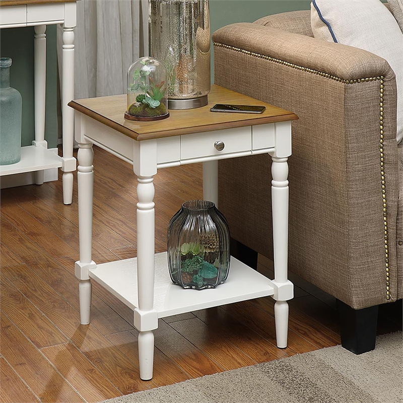 French Country End Table with Drawer and Shelf in Driftwood and White ...