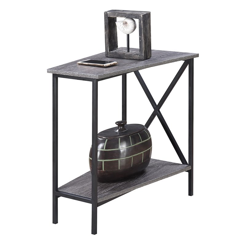 Tucson Wedge End Table in Weathered Gray Wood and Black Metal Frame ...