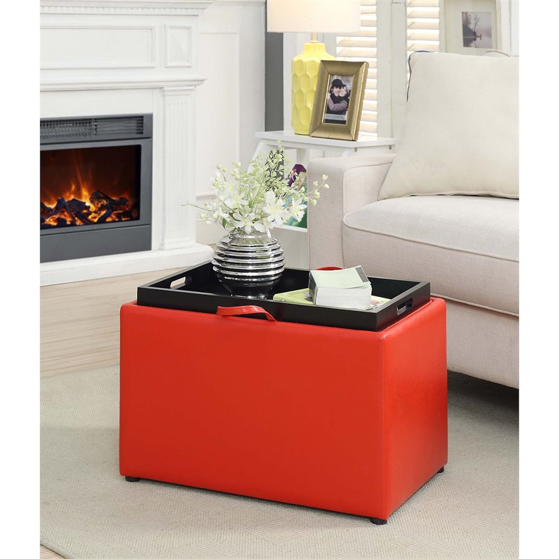 Convenience Concepts Designs4Comfort Storage Ottoman in Bright Red Faux ...