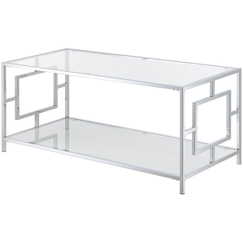 Convenience Concepts Town Square Glass Top Coffee Table in Chrome Metal ...