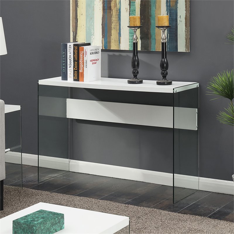Convenience Concepts SoHo Console Table in White Wood Finish and Clear ...