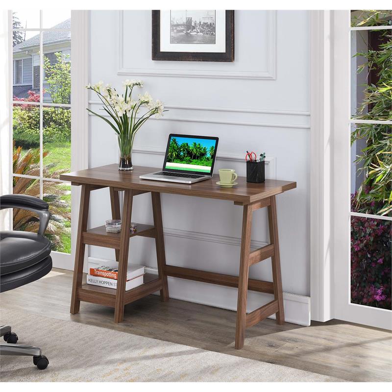 Convenience Concepts Designs2Go Trestle Writing Desk in Cappuccino Wood ...