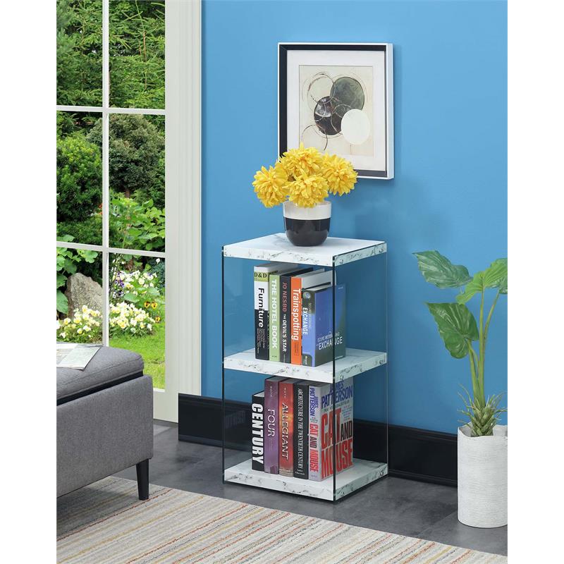 Convenience Conepts SoHo Three Tier Tower Bookcase in White Faux Marble Wood