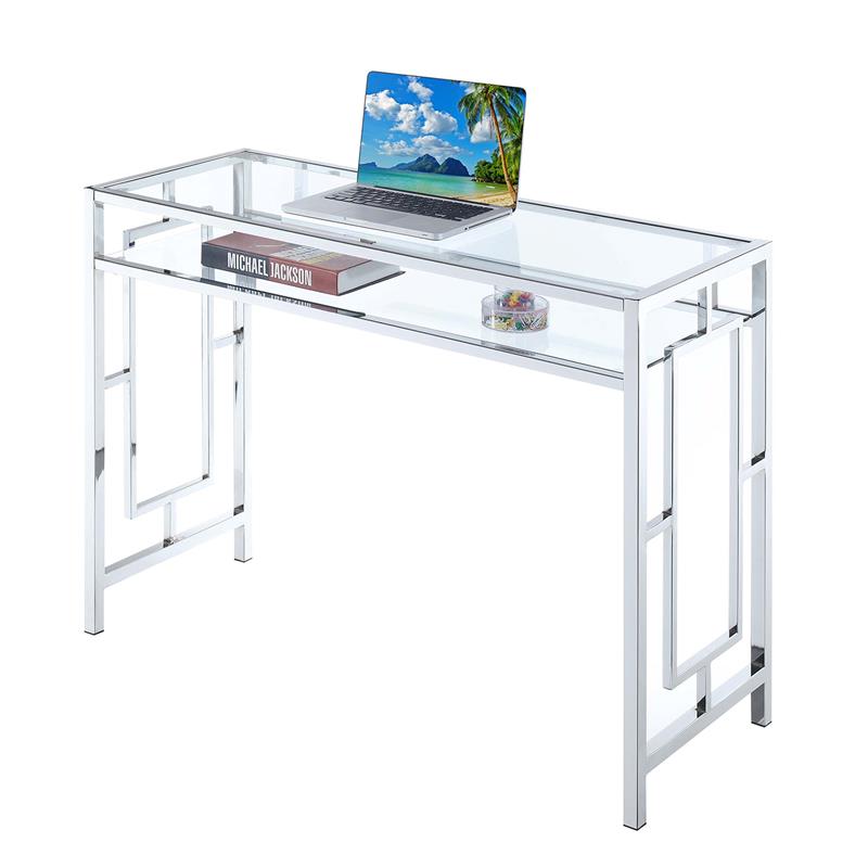 Convenience Concepts Town Square Desk With Shelf in Clear Glass and ...