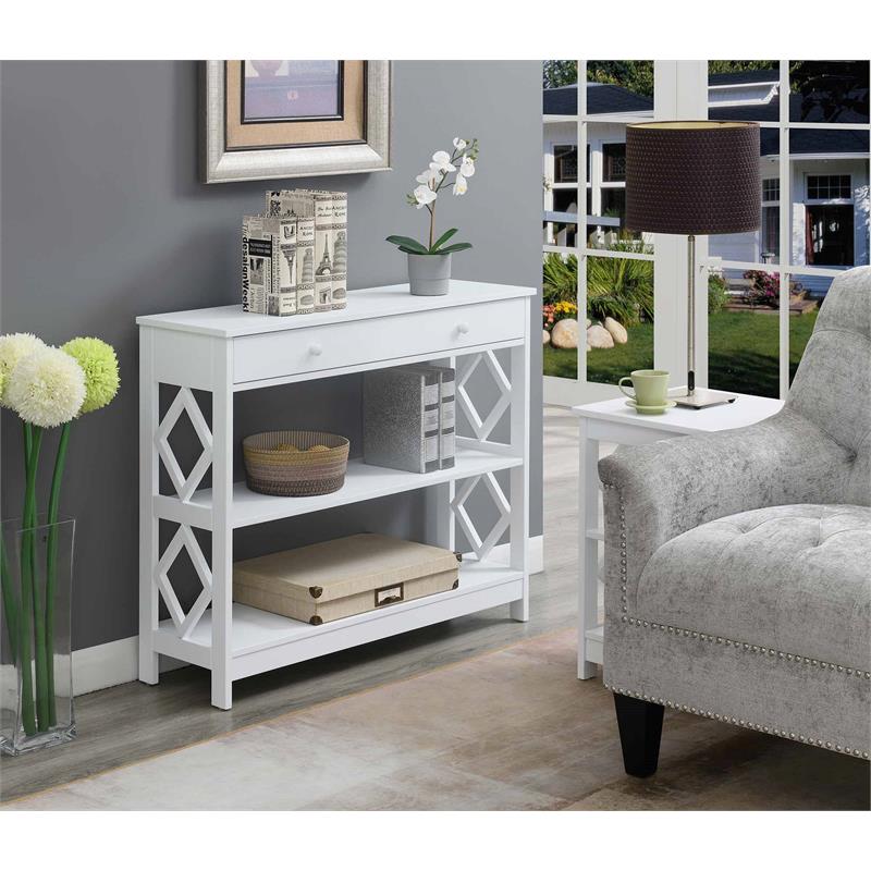 Convenience Concepts Diamond One Drawer Console Table in White Wood Finish BushFurnitureCollection