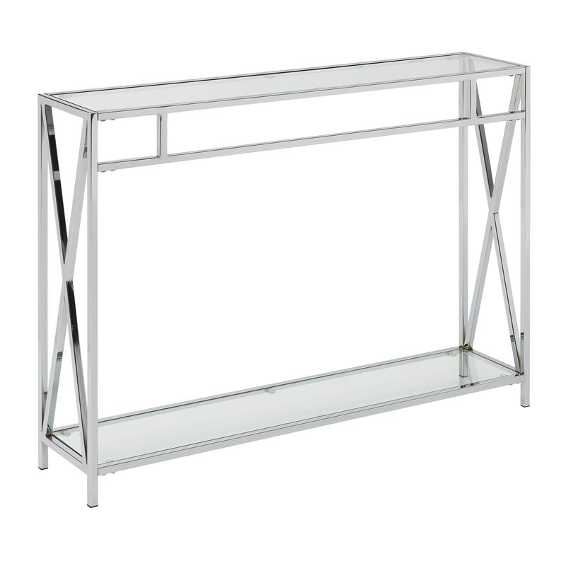 Convenience Concepts Oxford Chrome Console Table with Clear Glass ...
