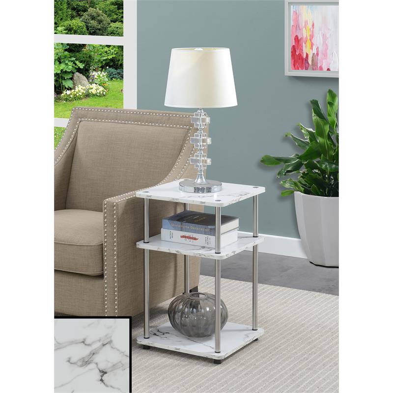 Designs2Go No-Tools Three-Tier End Table in White Faux Marble Wood ...