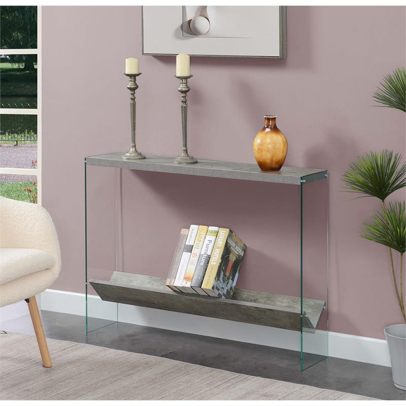Convenience Concepts SoHo V Console Table with Shelf in Light Gray Wood ...