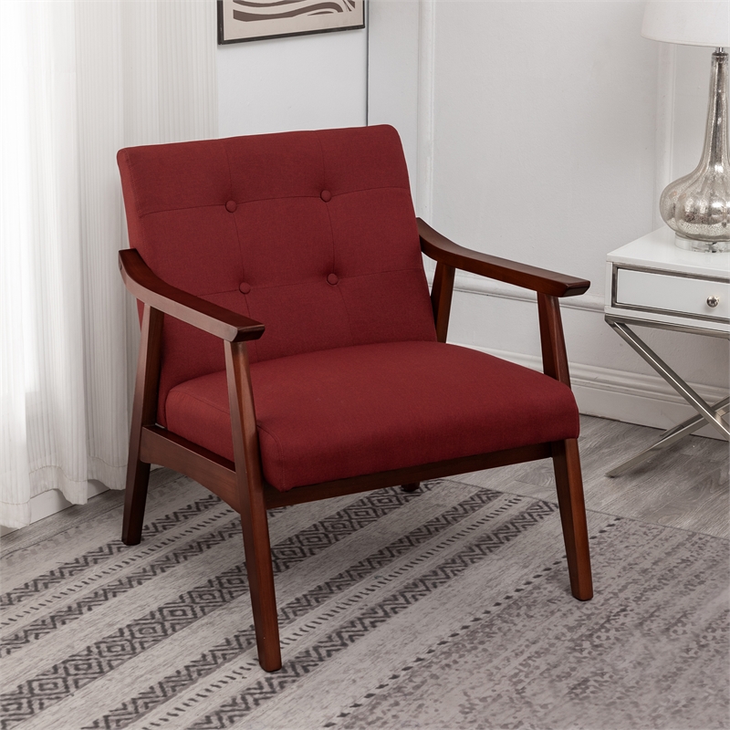 Take-a-Seat Natalie Accent Chair in Red Fabric and Espresso Wood Frame ...