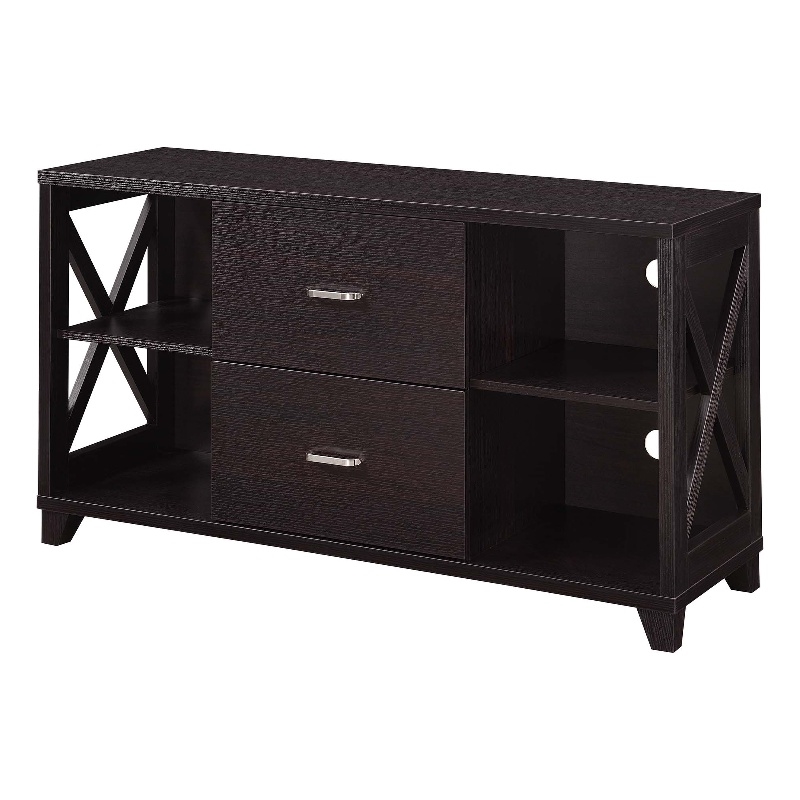 Oxford Deluxe Two-Drawer TV Stand with Shelves in Espresso Wood Finish ...