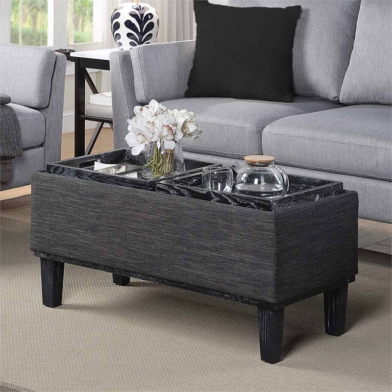 Designs4Comfort Brentwood Storage Ottoman with Reversible Trays in Gray Fabric BushFurnitureCollection