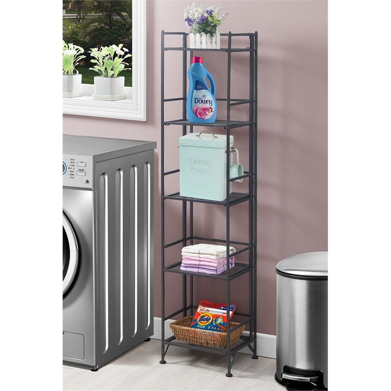 Xtra Storage Five-Tier Folding Metal Shelf in Textured Gray Metal ...