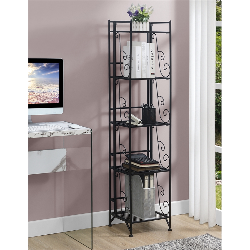 Xtra Storage Five-Tier Folding Metal Shelf with Scroll Design in Black ...