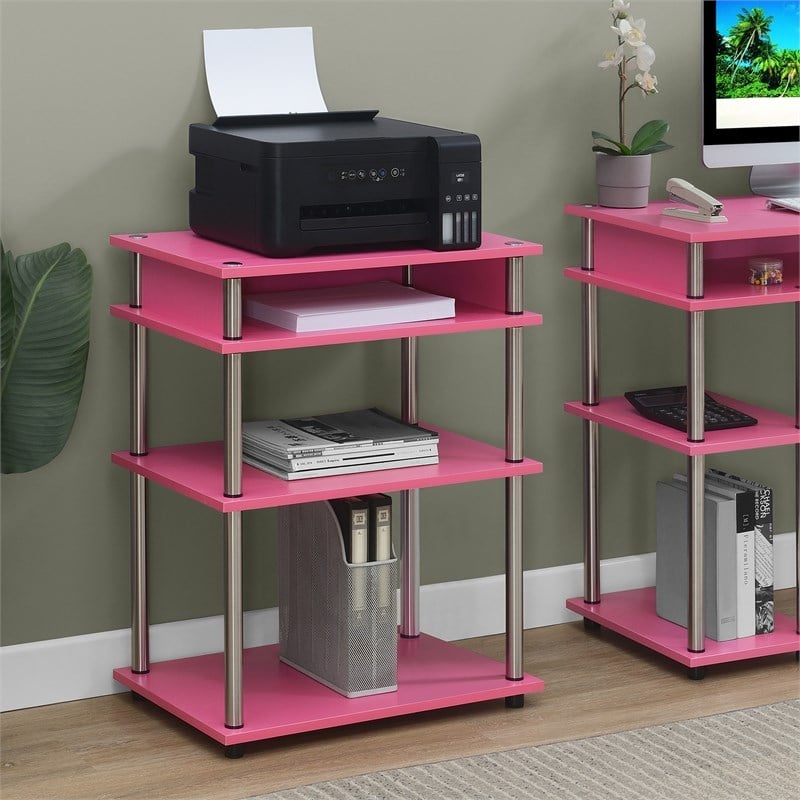 Designs2Go No-Tools Printer Stand with Shelves in Pink Wood Frame