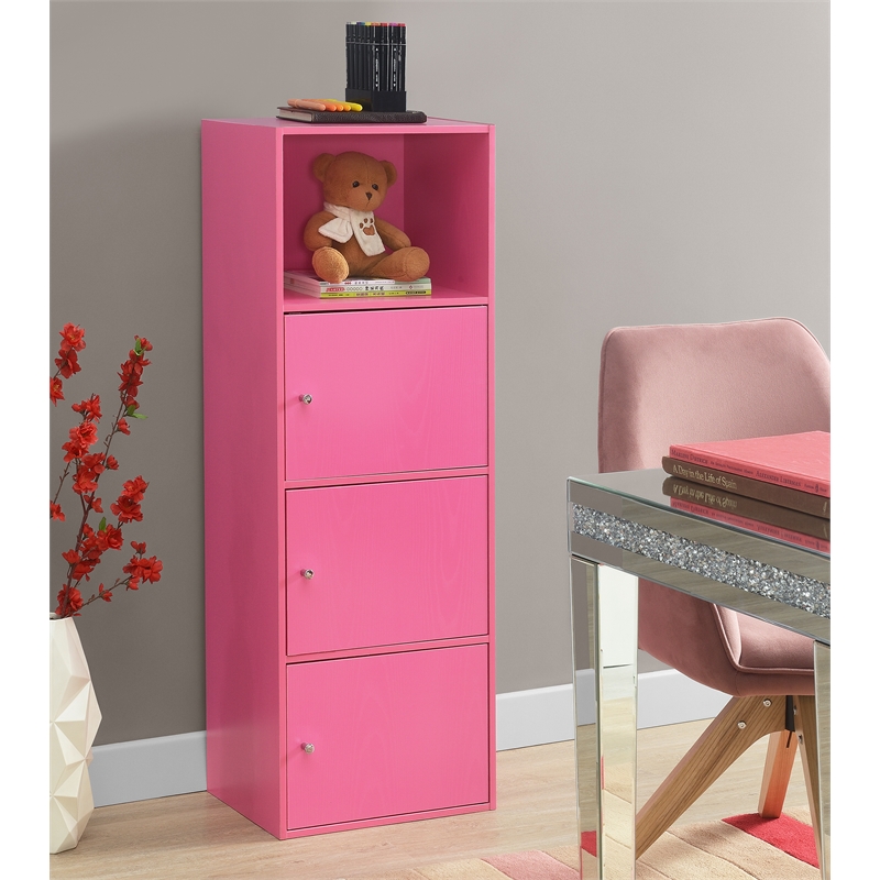 Xtra Storage Three-Door Cabinet with Shelf in Pink Wood Finish | Bush ...