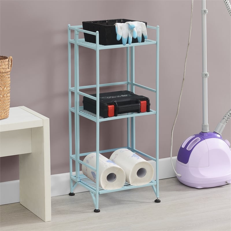 Xtra Storage Three-Tier Folding Metal Shelf with Seafoam Blue Metal ...