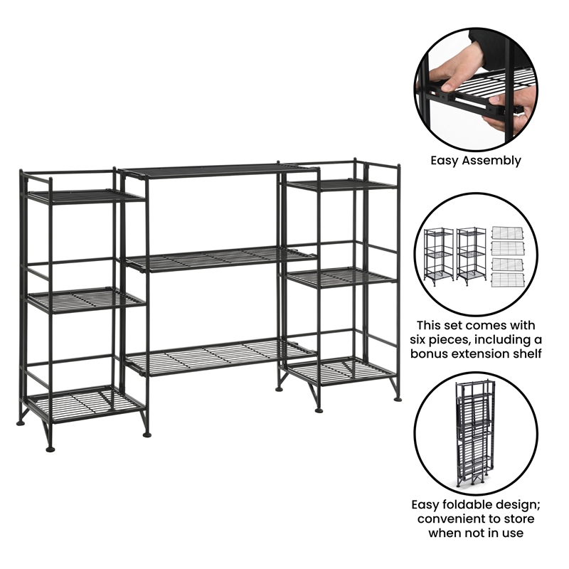 Convenience Concepts Xtra Storage 3-Tier Metal Folding Shelves in Black ...