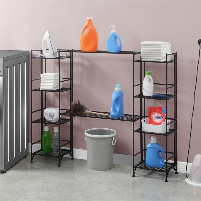Xtra Storage Four-Tier Folding Black Metal Shelves with Two Extension ...