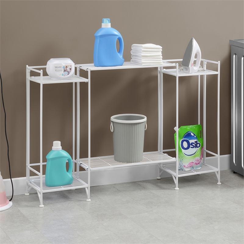 Xtra Storage Two-Tier Tall Folding White Metal Shelves w/Two Extension ...