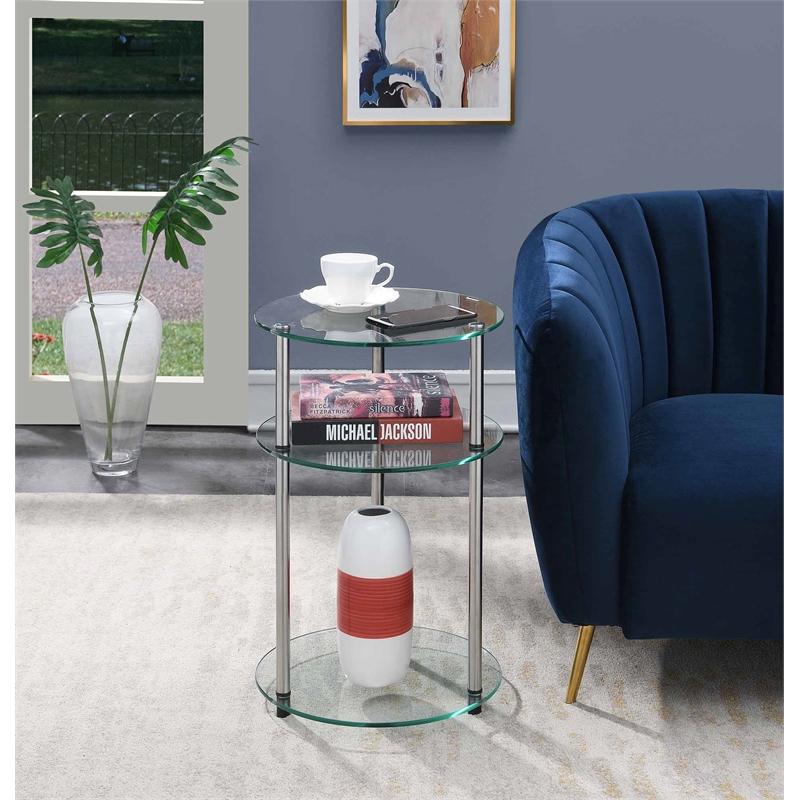 Convenience Concepts Classic Clear Glass Three Tier Round Table | Cymax ...