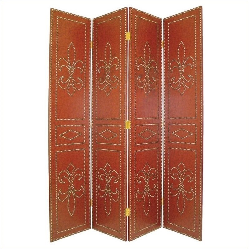 Wayborn Nailhead On Leather Room Divider in Red and Brown - 2254