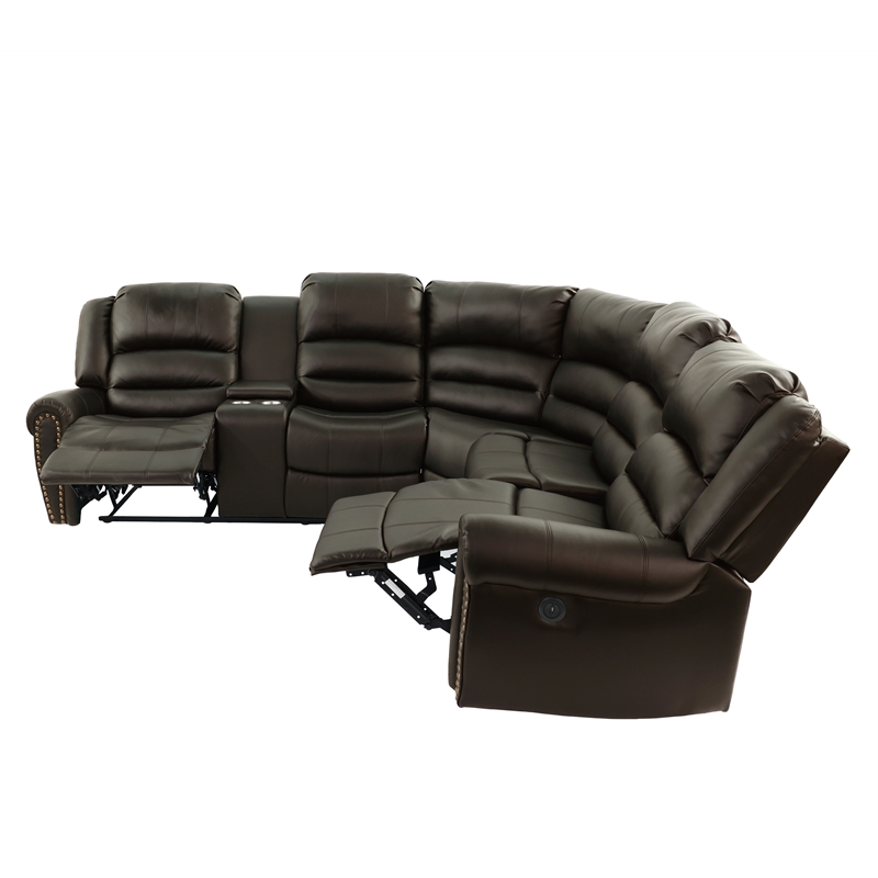 Poundex Furniture Bonded Leather Motion Sectional in Dark Brown | Bush ...