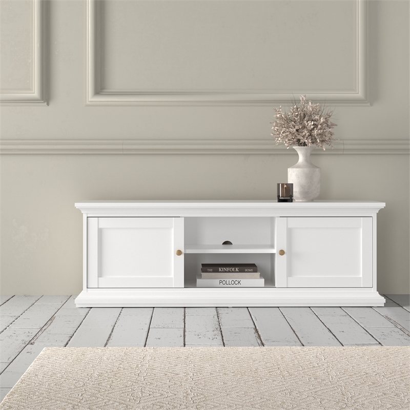 Tvilum Sonoma TV Stand with 2 Sliding Doors for Storage in White Homesquare