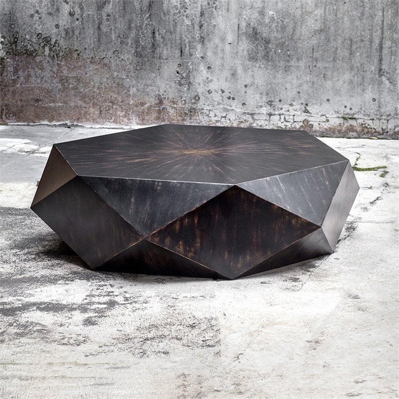 Uttermost Volker Geometric Accent Coffee Table in Worn Black and Honey ...