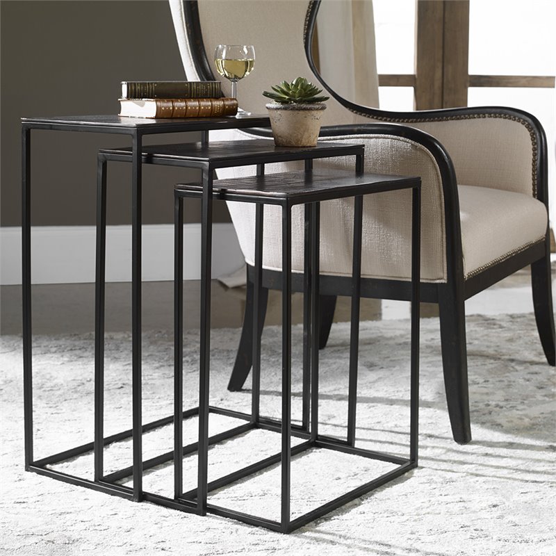 Uttermost Coreene 3-Piece Iron and Aluminum Nesting Table Set in Bronze ...
