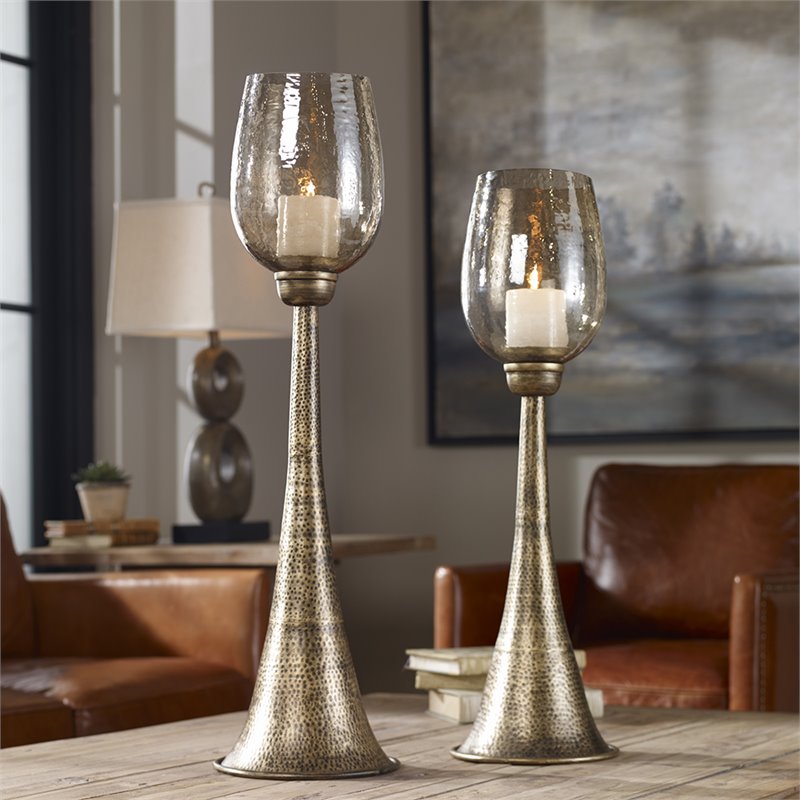 Uttermost Badal 2 Piece Candle Holder Set in Antiqued Gold | Cymax Business