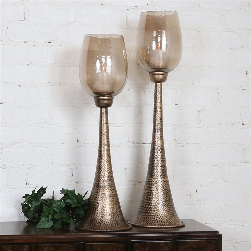 Uttermost Badal 2 Piece Candle Holder Set in Antiqued Gold | Cymax Business