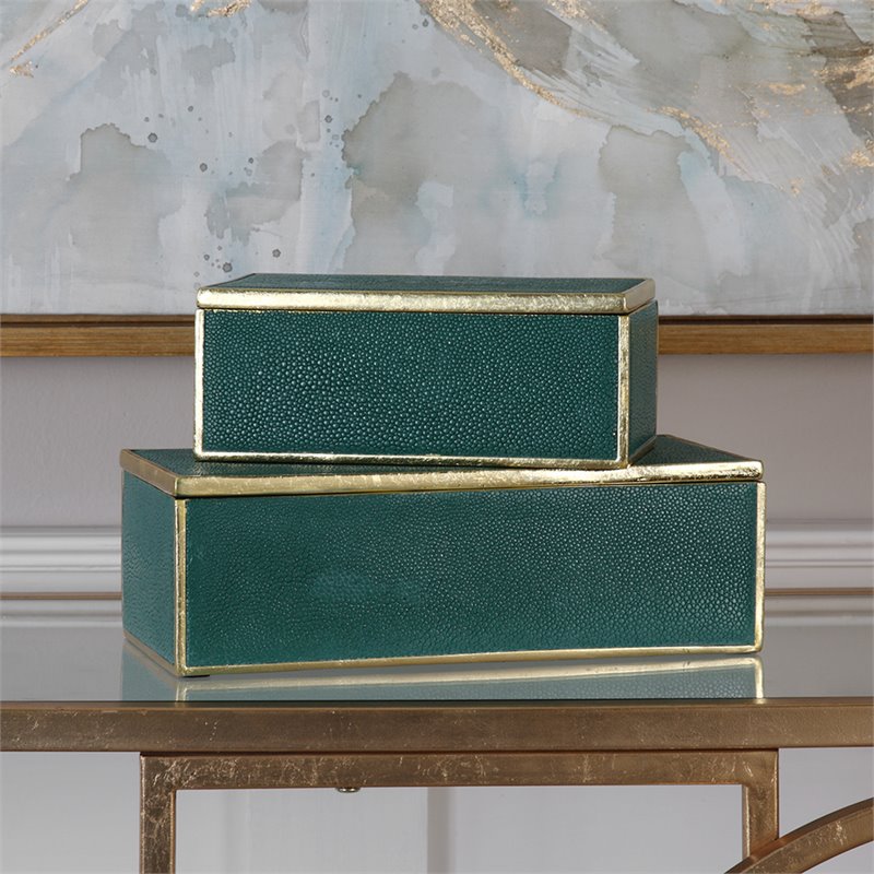 Uttermost Karis 2-Piece Transitional Polyresin Box Set in Emerald Green ...