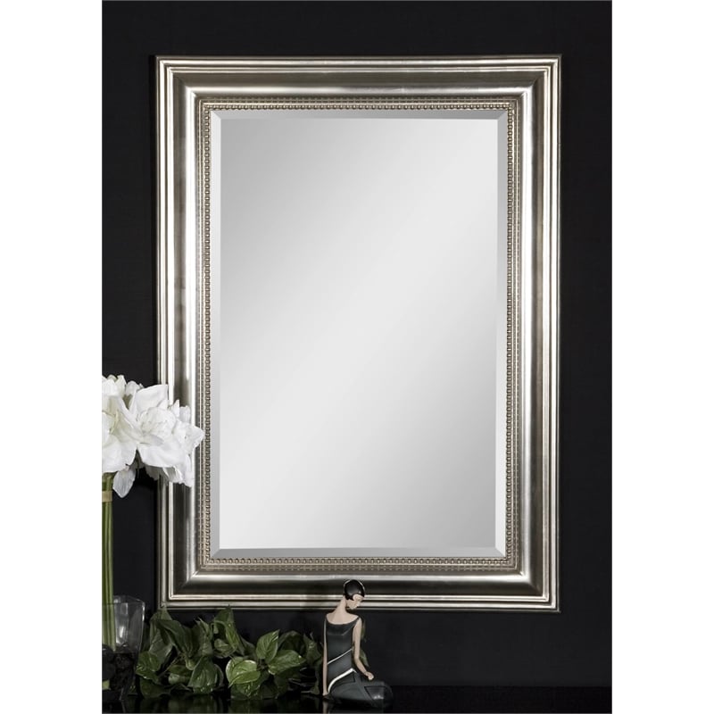 Uttermost Stuart Traditional Wood Beaded Mirror in Silver/Gray | Cymax ...
