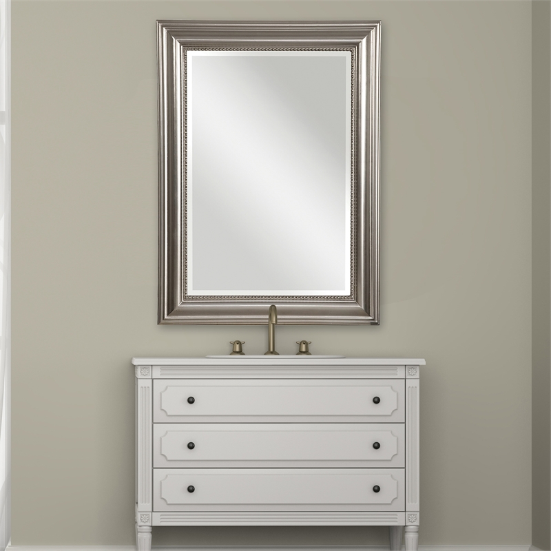 Uttermost Stuart Traditional Wood Beaded Mirror in Silver/Gray | Cymax ...