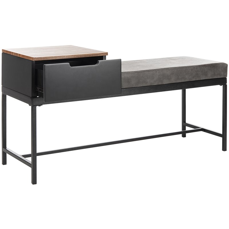 Safavieh Maruka Faux Leather Storage Bench in Gray and Black