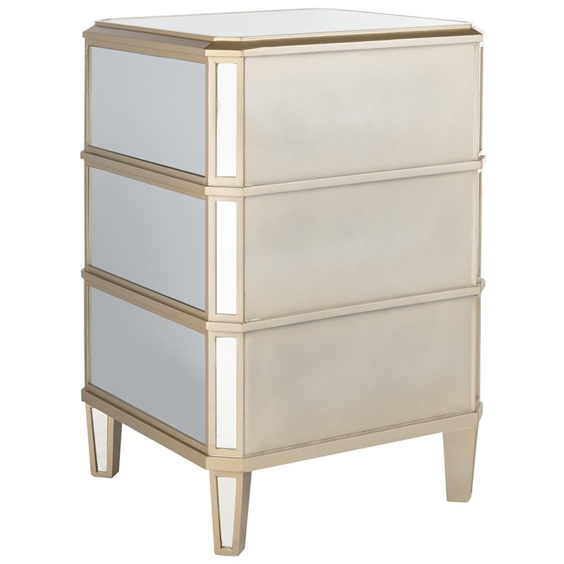 Safavieh Giana 3 Drawer Mirrored Nightstand in Gold