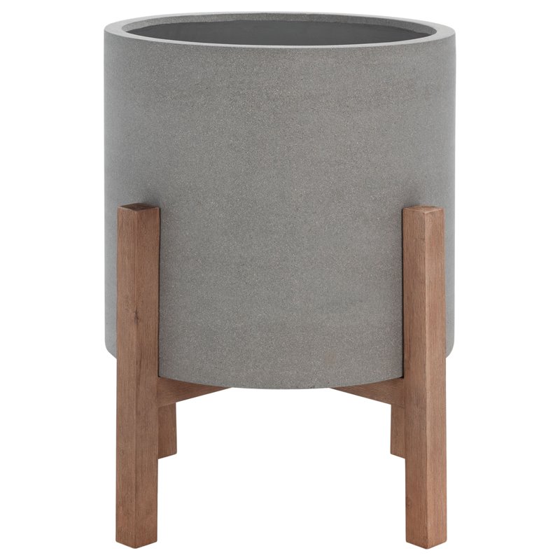 Safavieh Loflen Concrete Ficonstone/Acacia Wood Planter in Natural ...