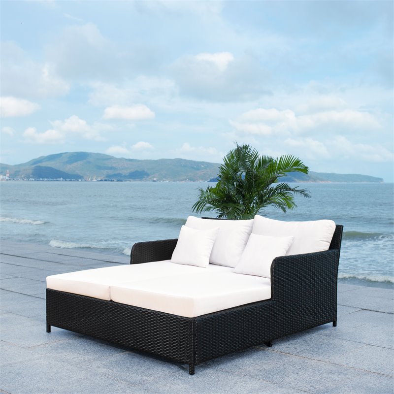 Safavieh Cadeo Polyester Steel Metal Outdoor Daybed with Pillows in Black Cymax Business