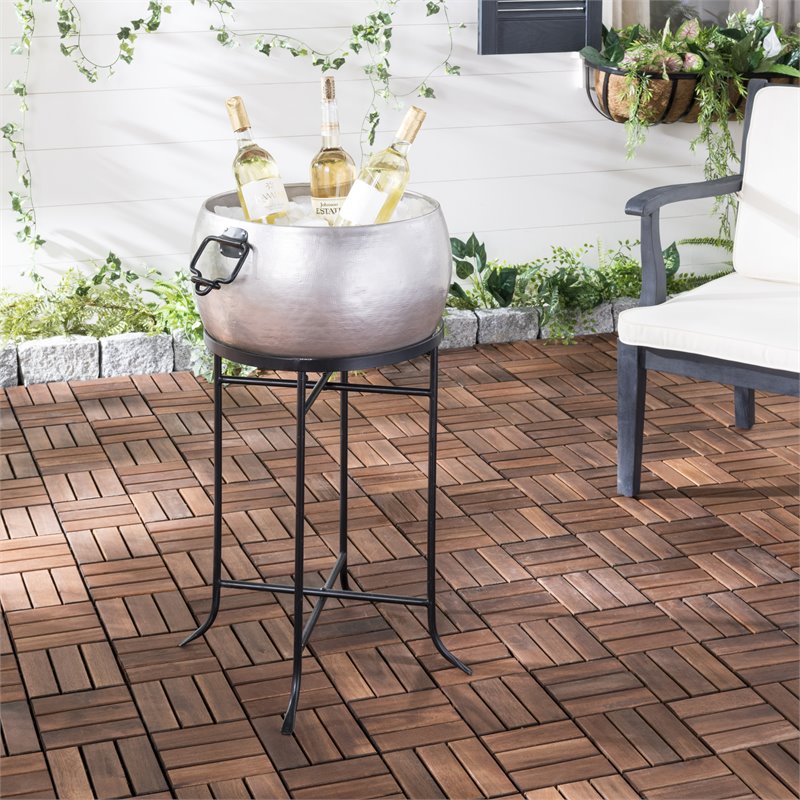 Safavieh Azov Modern Steel Metal Outdoor Plant Stand in Pewter/Black ...