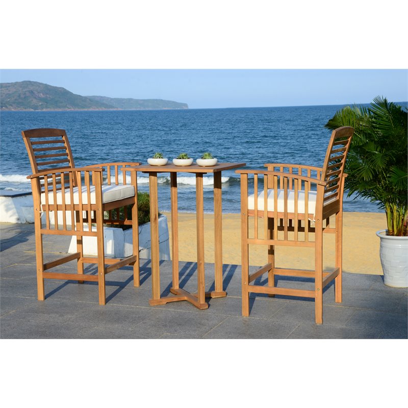 Safavieh Pate 3-Piece Eucalyptus Wood Bistro Set in Natural and Beige
